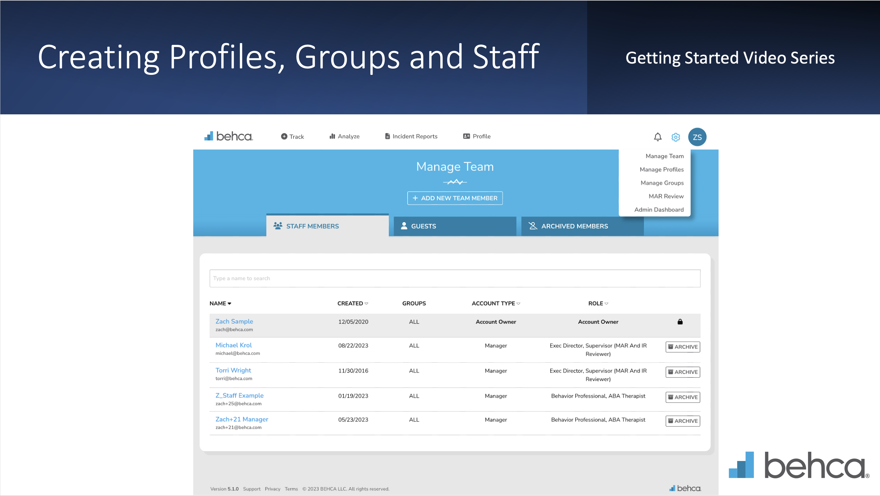 Video: Creating Profiles, Groups and Staff | BEHCA